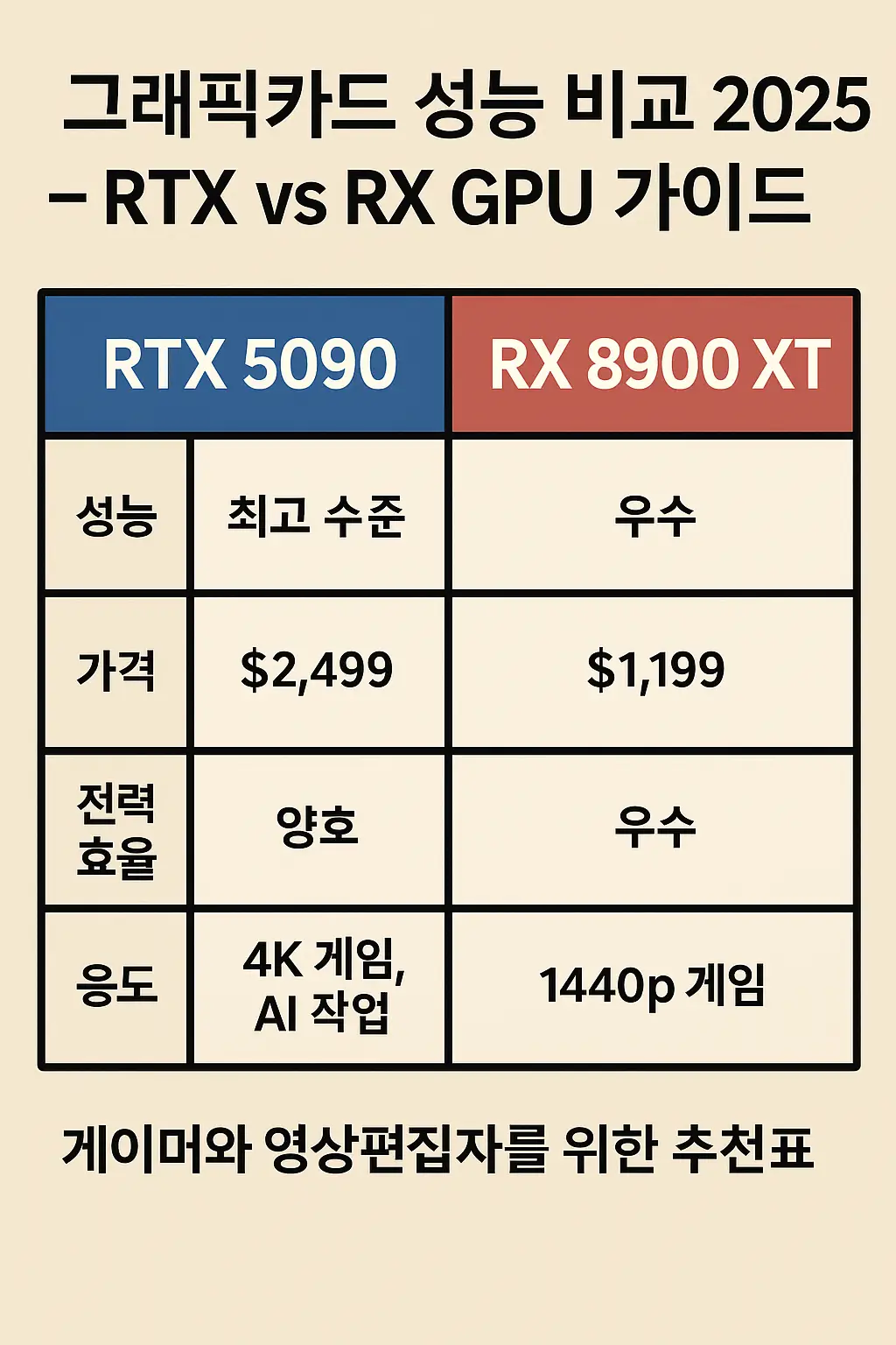 그래픽카드 성능 비교 2025 – 게이머와 영상편집자를 위한 추천 GPU 가이드 - 정보의 나라